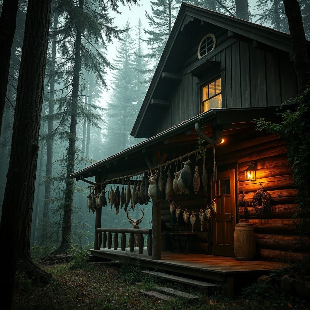 Cozy Hunters' Retreat in the Heart of the Forest - AI Art