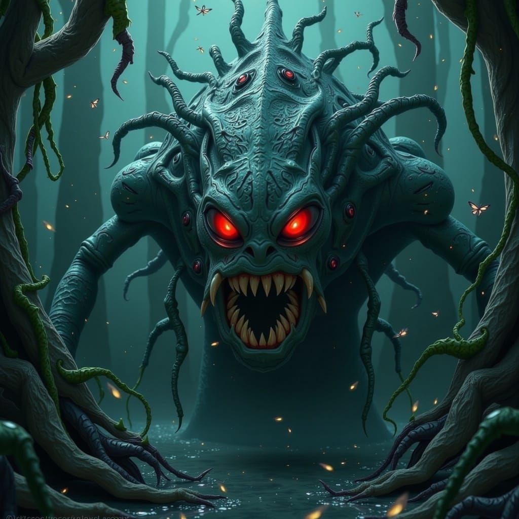 Evil Acidic Swamp Monster - Biomechanical Swamp Horror in Da...