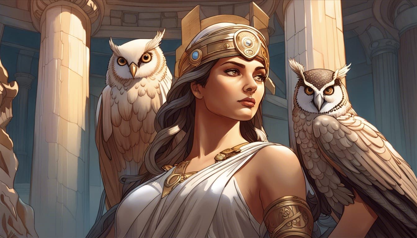 Goddess Athena and her owl, - AI Generated Artwork - NightCafe Creator