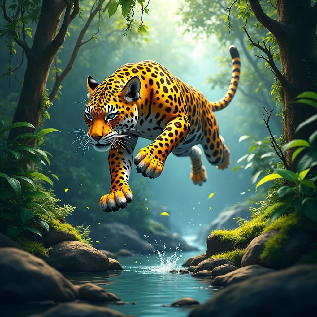 Majestic Jaguar Dominates Rainforest Realm in Vibr... - AI Art