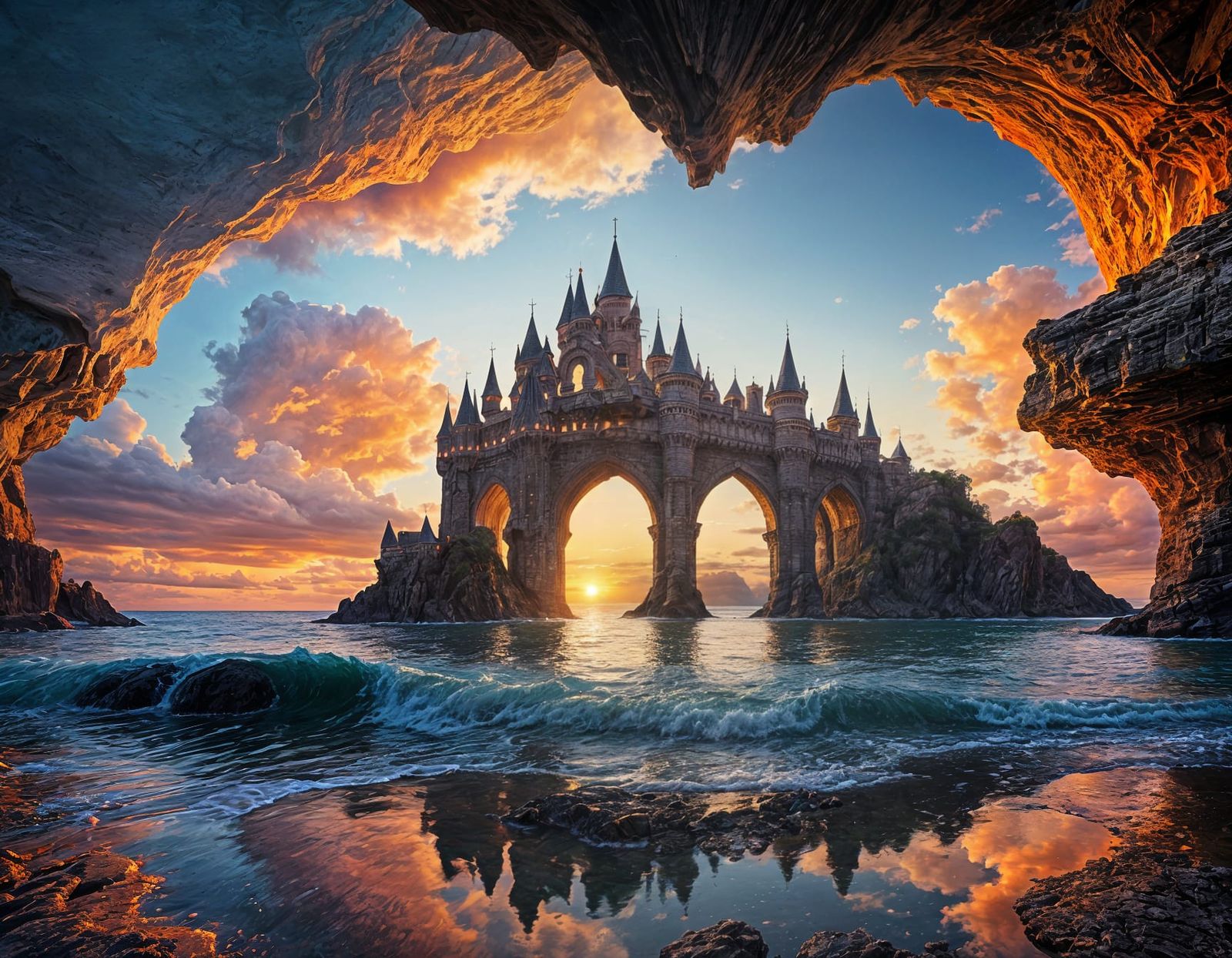 Island Castle - Surreal Castle Emerges from Shallow Sea at S...