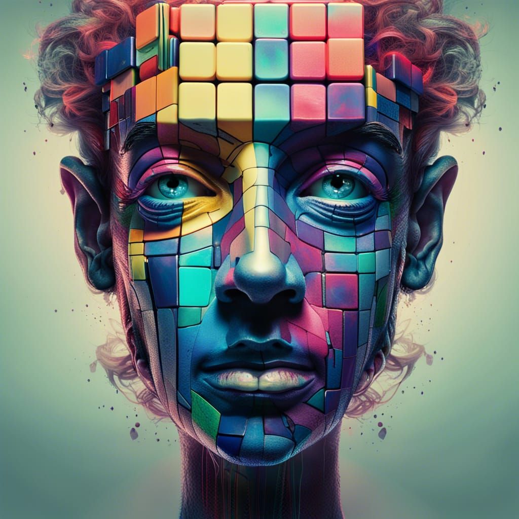 Rubix cube head interesting looking colourful and fun - AI Generated ...