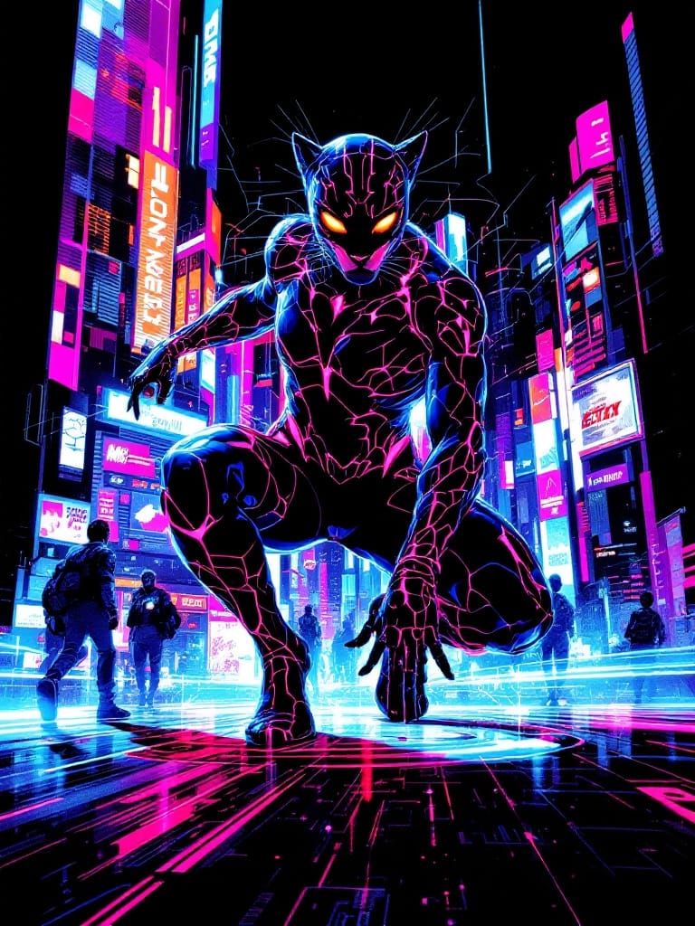 Cyberpunk Marvel Superhero Leopard in Futuristic A... - AI Art