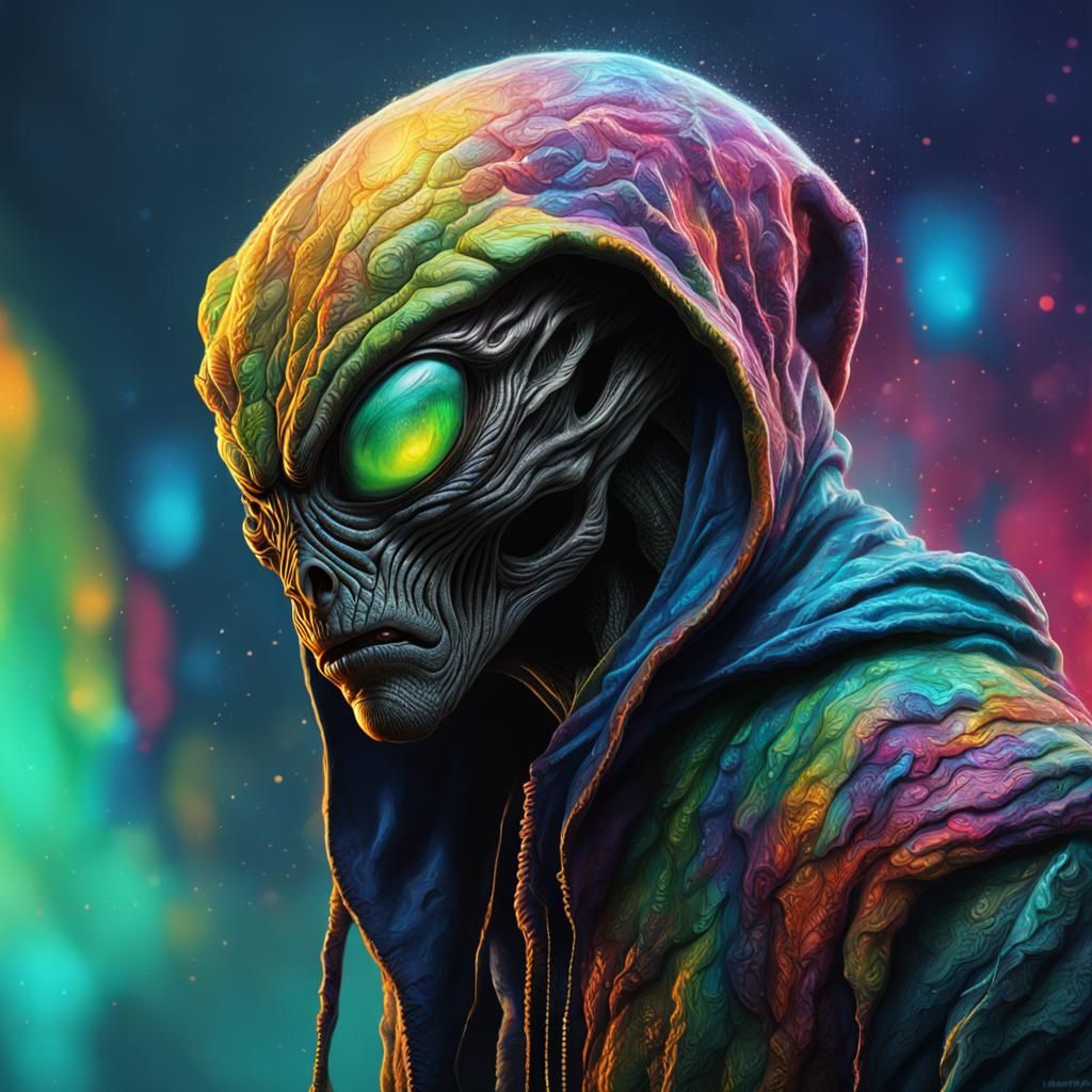 Hooded alien creature - AI Generated Artwork - NightCafe Creator
