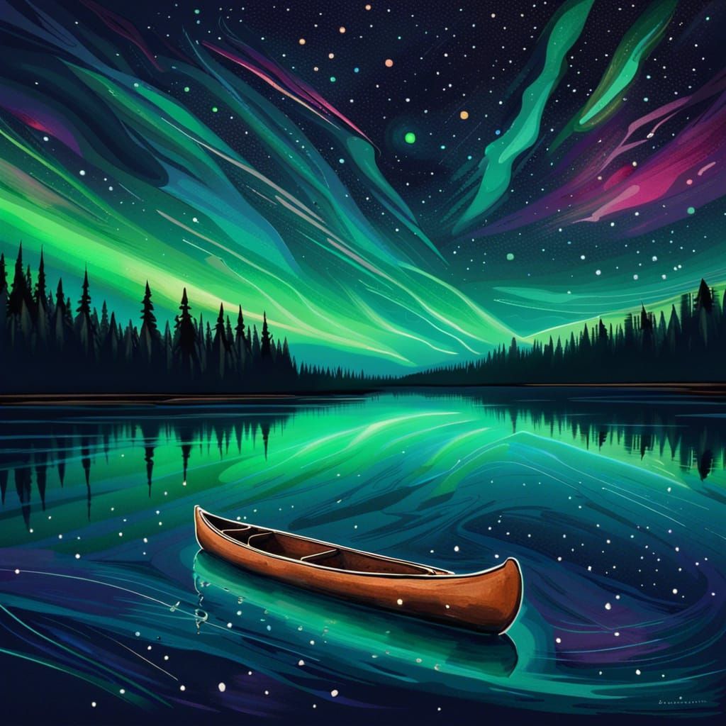 Northern lights, starry lake - AI Generated Artwork - NightCafe Creator