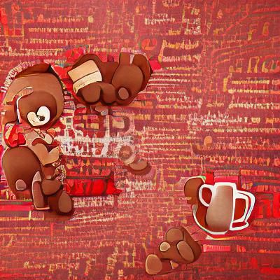 Cute Chibi Teddy Bear on a Red Background - AI Art