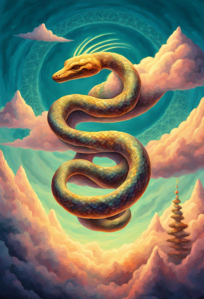 Year of Snake - Psychedelic Serenity: A Vibrant Snake Amidst...