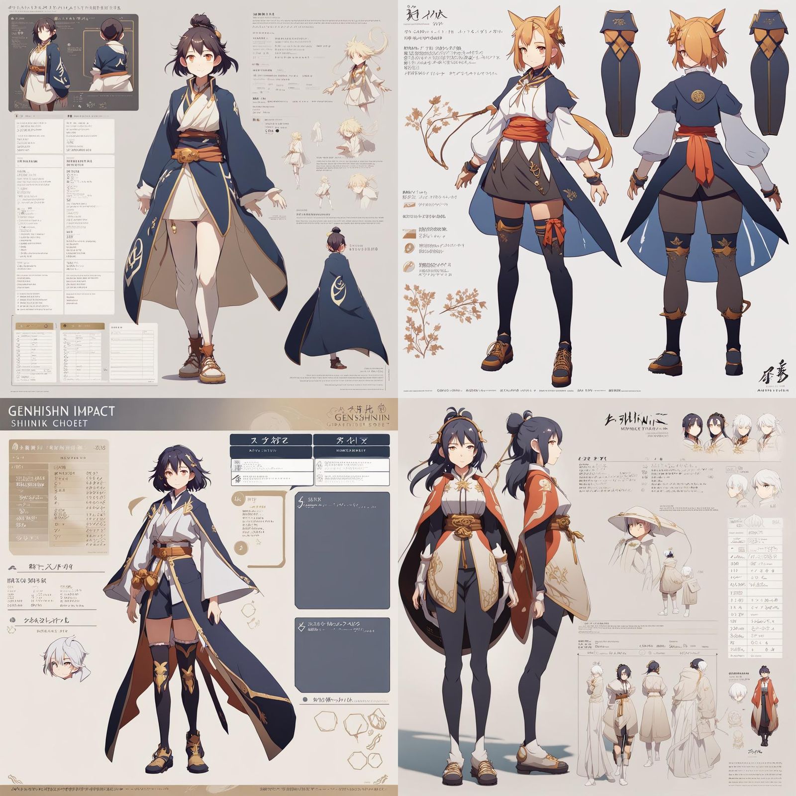full body female genshin impact inspired character reference sheet - AI ...
