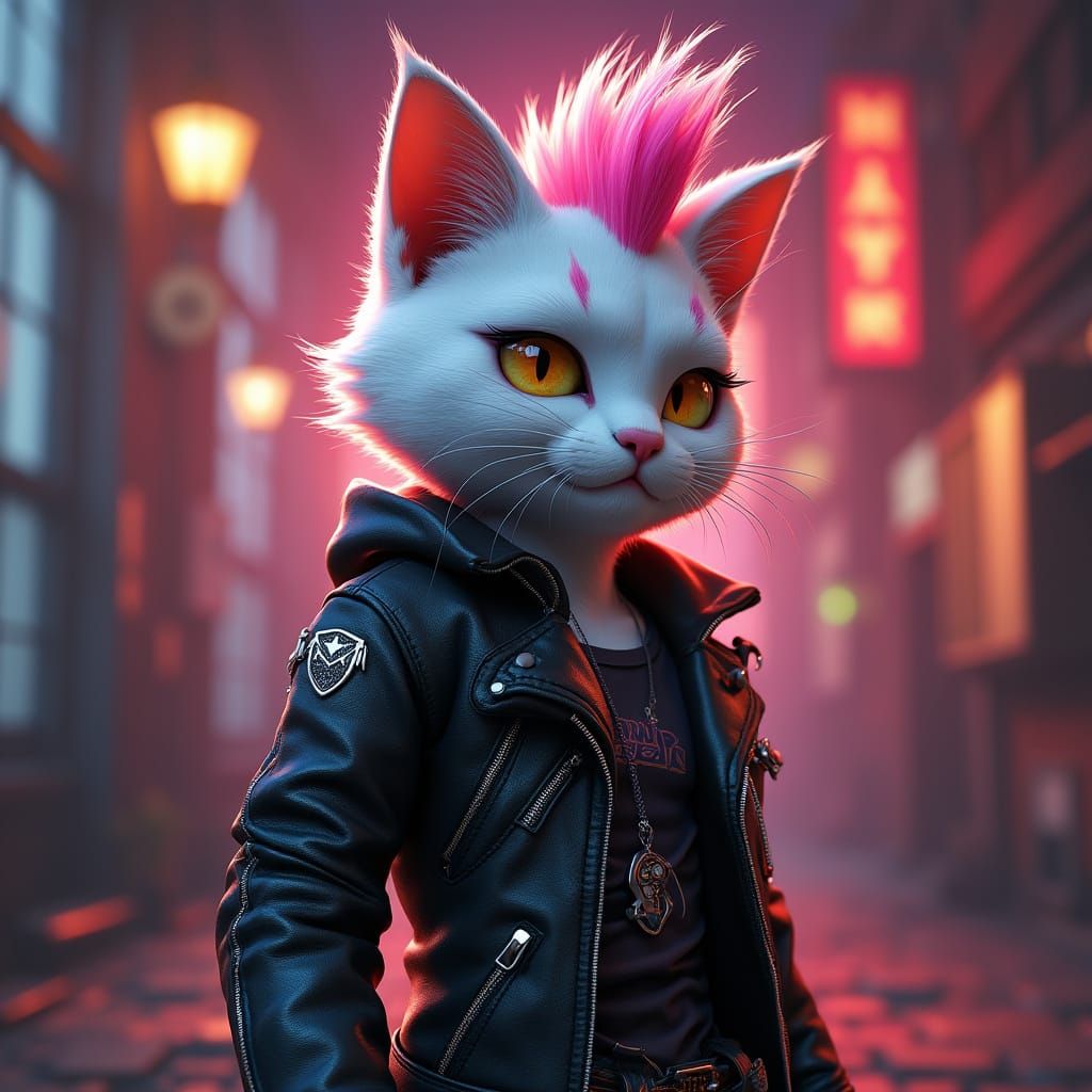 Punk Rock Cat with Mohawk in 3D Anime Style - AI Art