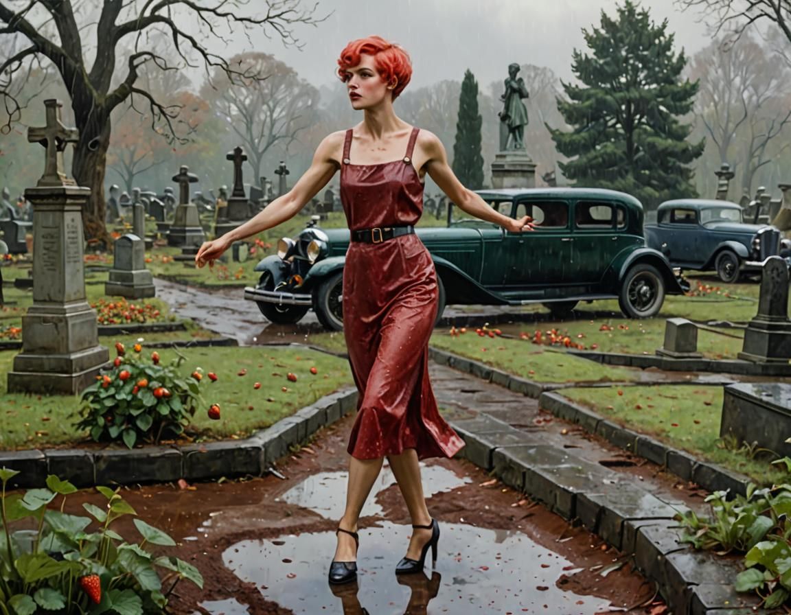 Strawberry colored pixie haircut, full developed slender women's body ...