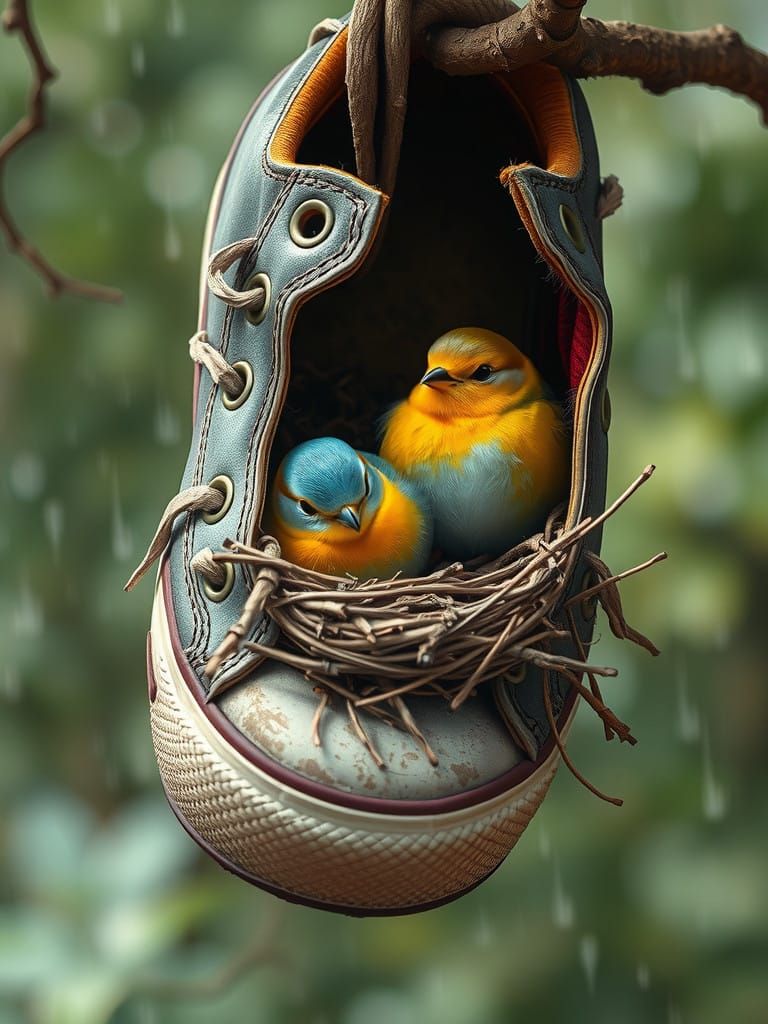 Nesting in an old, weathered sneaker