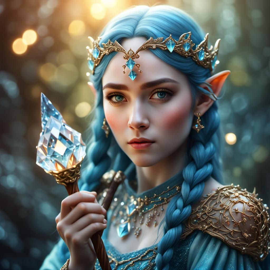 Elven mage with crystal staff - AI Generated Artwork - NightCafe Creator