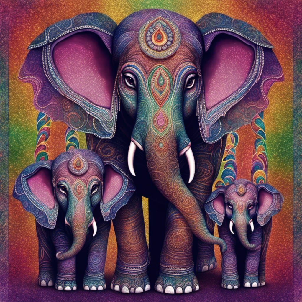 Elephant Family, But Where Has Daddy Gone? 4D contrasting_pointillism ...