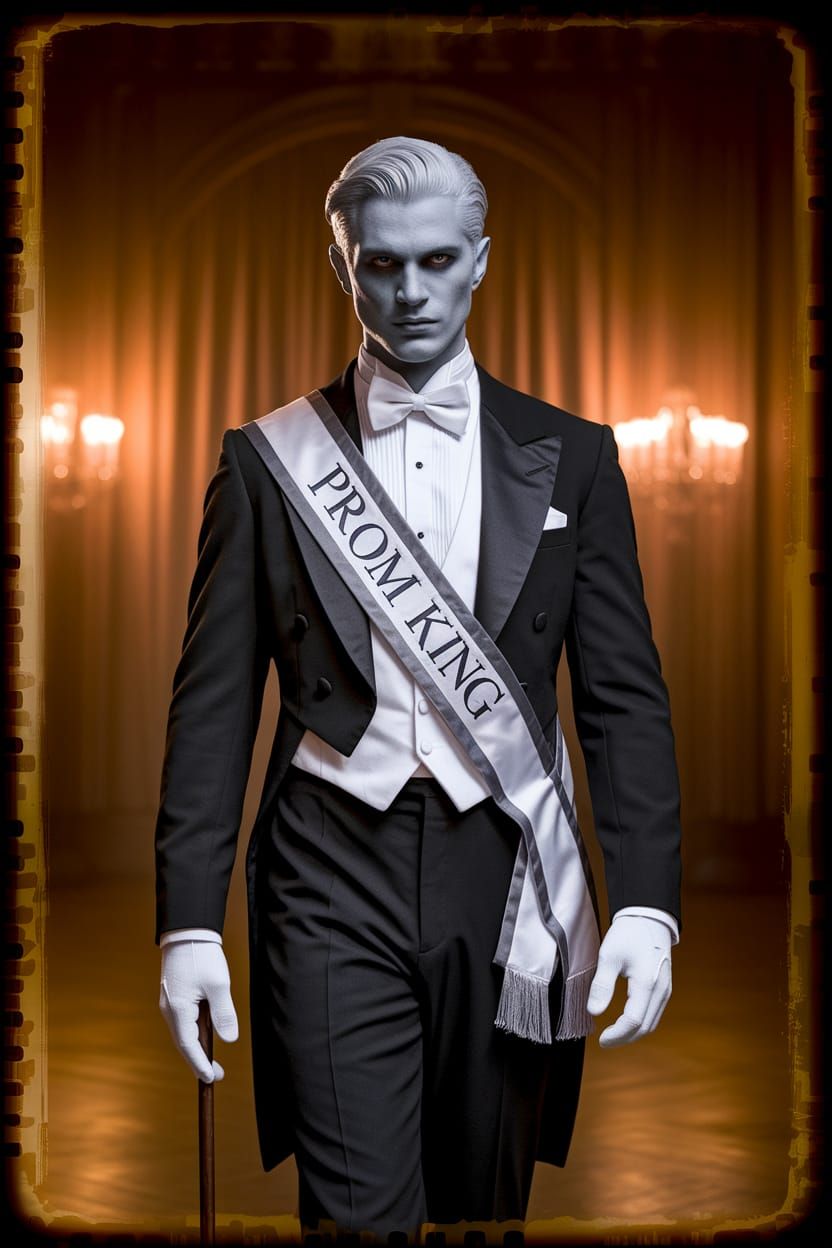 Prom King - Gothic Vampire Prom King in Elegant Black Tuxedo