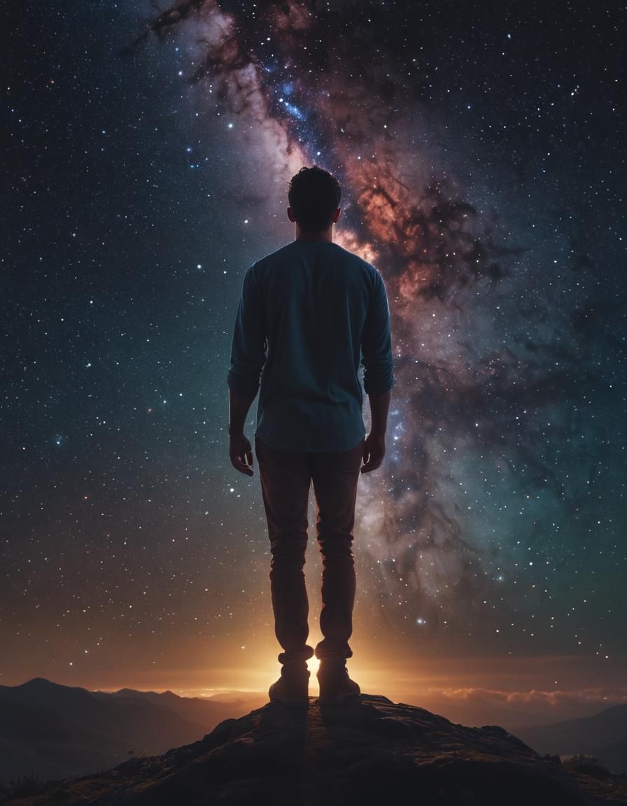 A male stands looking into the universe, We are the universe made ...