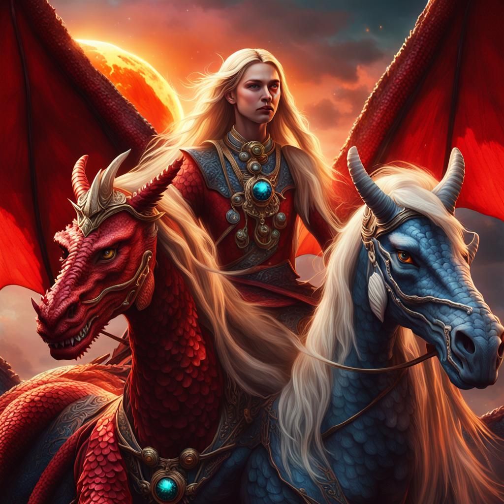 Woman riding on Dragon Horses - AI Generated Artwork - NightCafe Creator