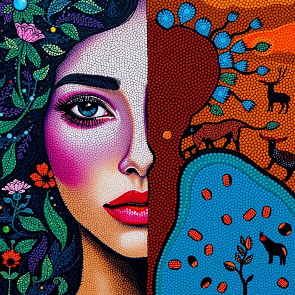 Surreal Mosaic Portrait Blending Pointillism and A... - AI Art