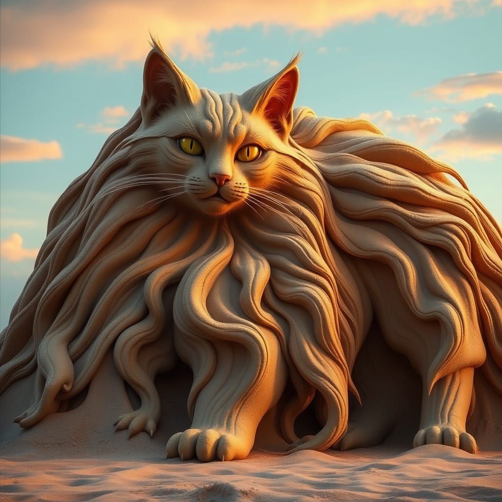 Surrealistic Sand Sculpture of Majestic Maine Coon... - AI Art