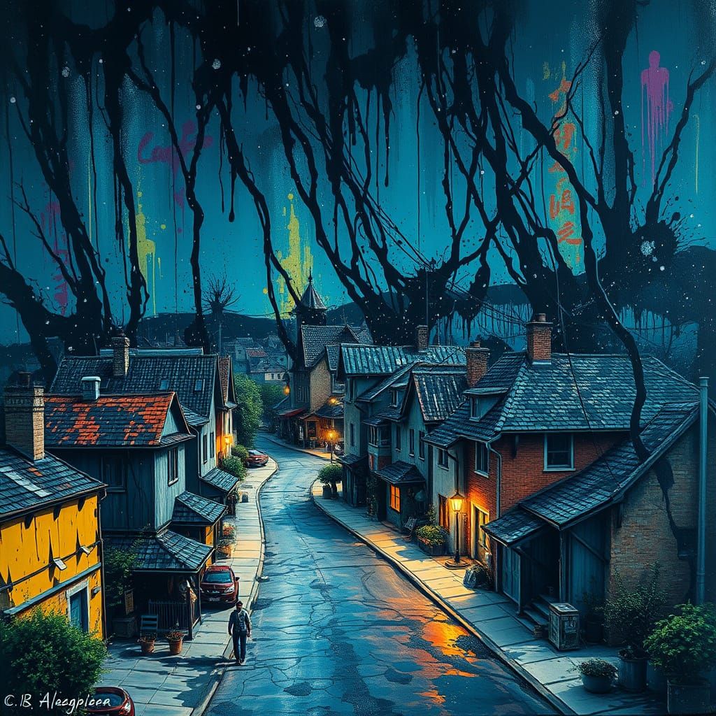 Mysterious Tar-Like Substance Engulfs Idyllic Town... - AI Art