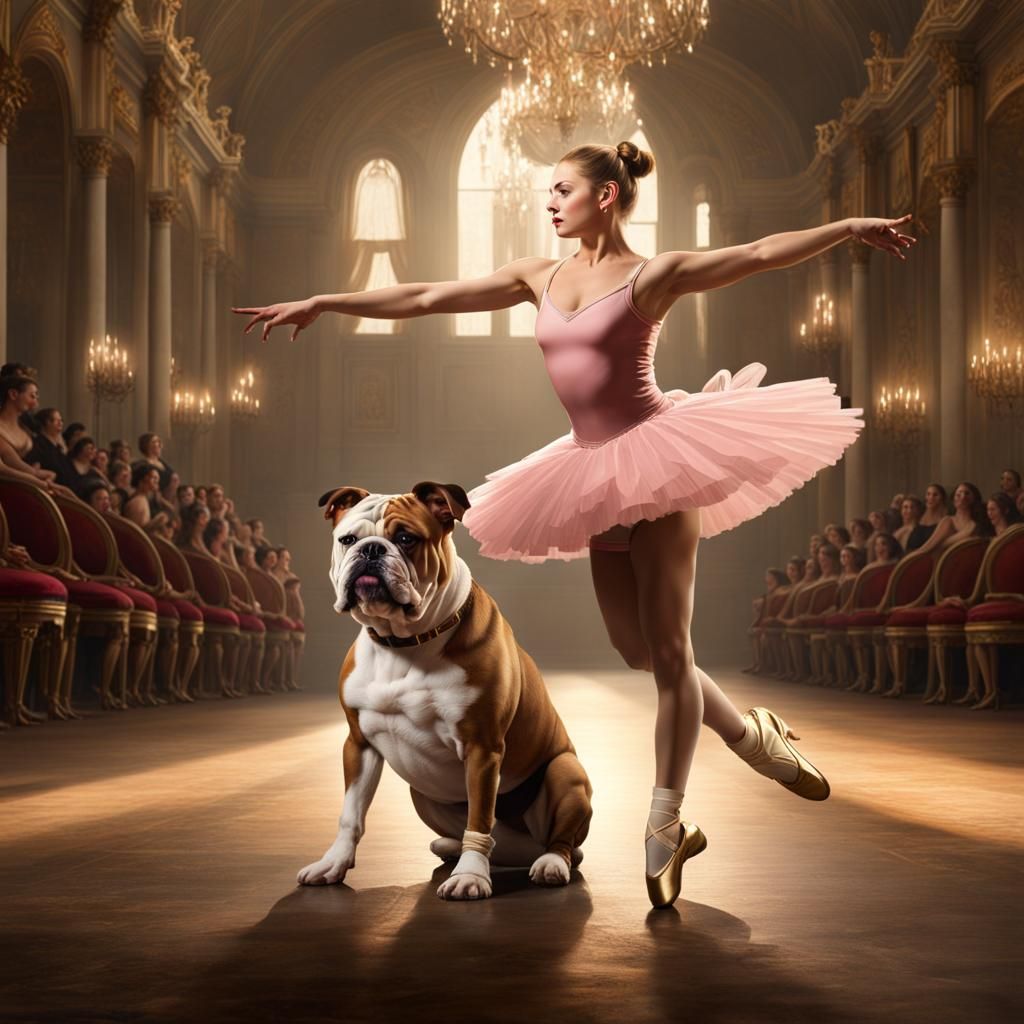 Imagine a dignified-looking bulldog wearing a tiny pair of ballet shoes ...