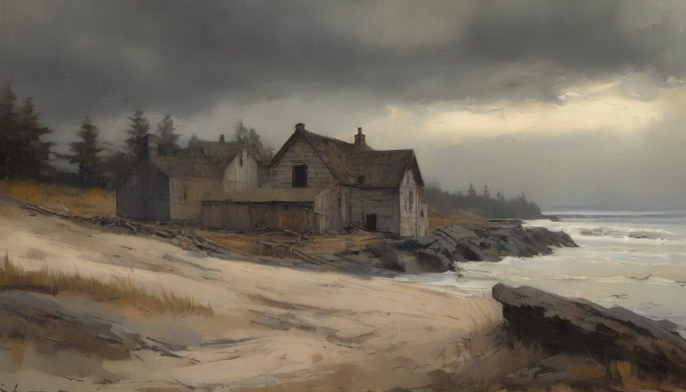 On the rocks - Coastal Village Under Ominous Storm Skies