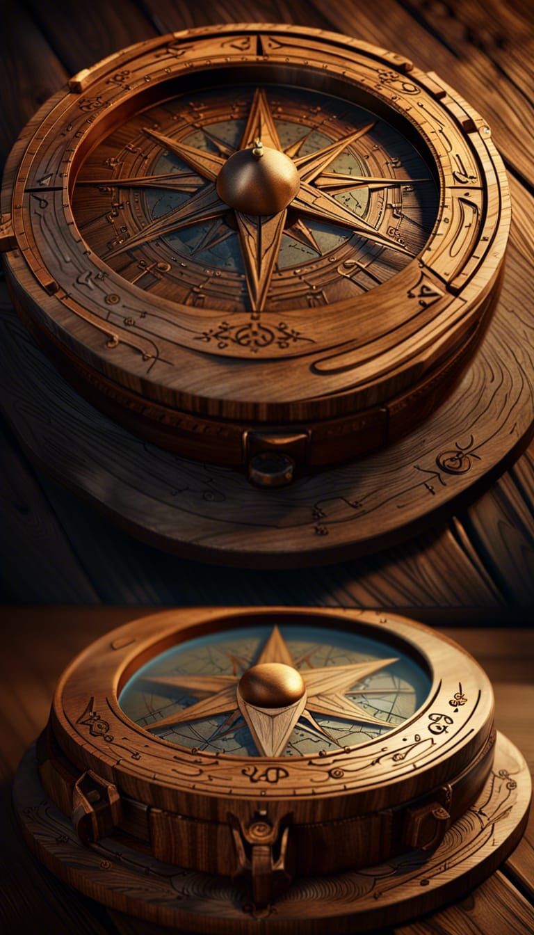 a wooden compass with runes a masterpiece, 8k resolution, fantasy ...