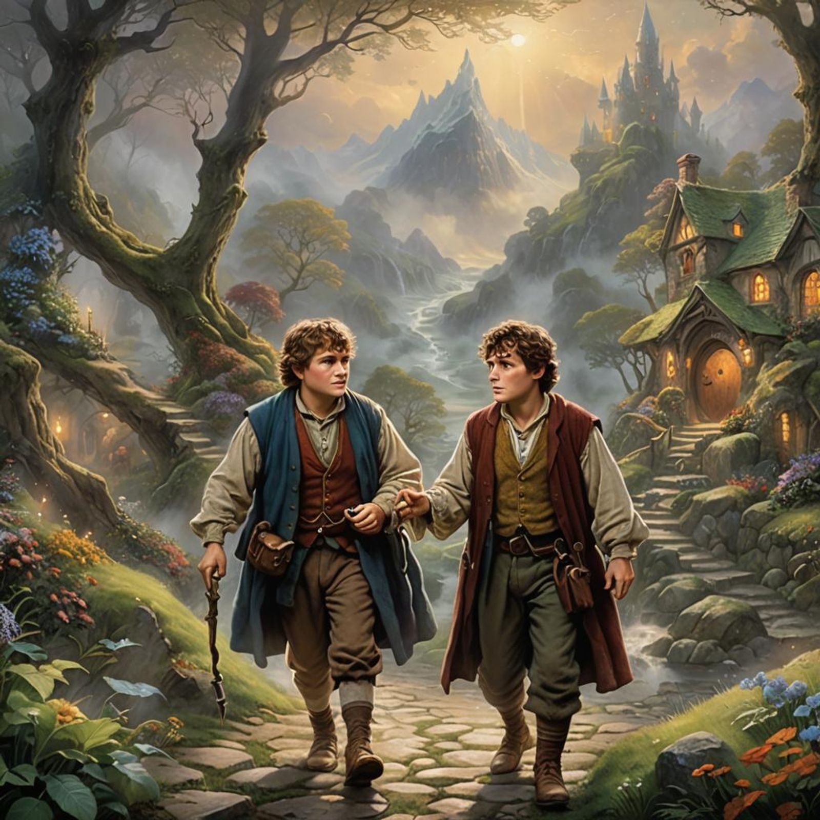Bilbo and Frodo Baggins carry the ring on the quest - AI Generated ...