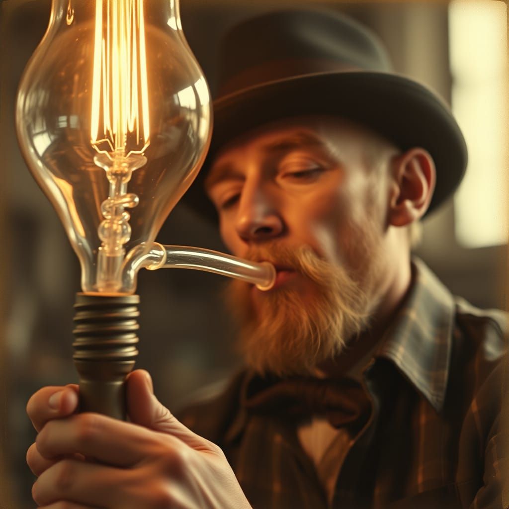 Circa 1850s, Glassblowing A Light Bulb, Edward Accidentally Invents The ...