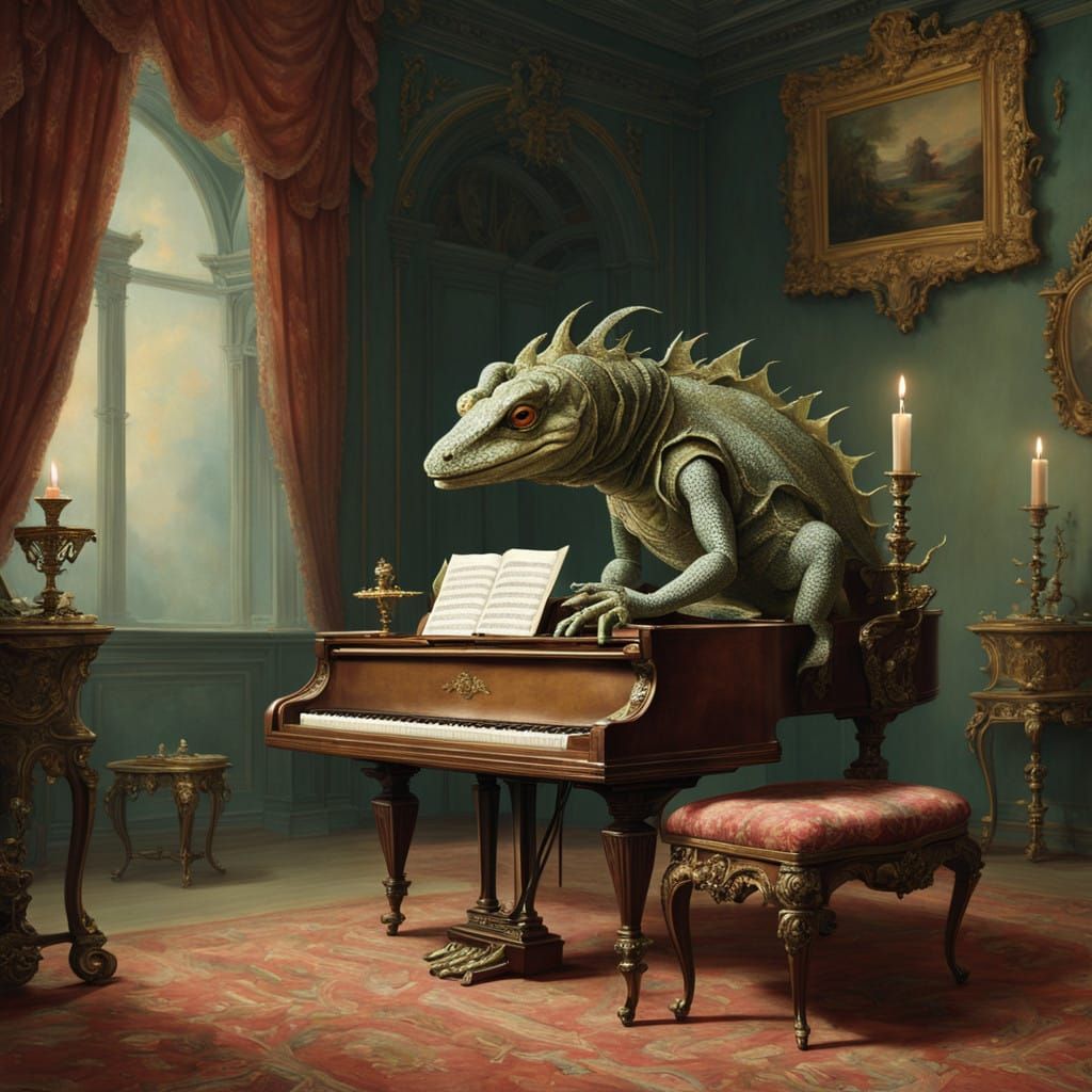 Mozart-lizard - Elegant Lizard Maestro in Baroque Salon