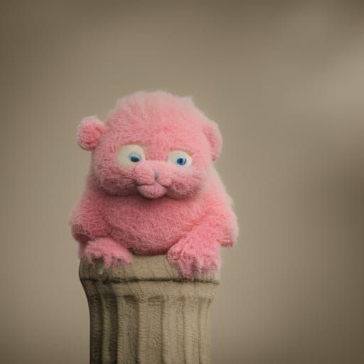 Fluffy - Fluffy Pink Monster Smiling with Flower