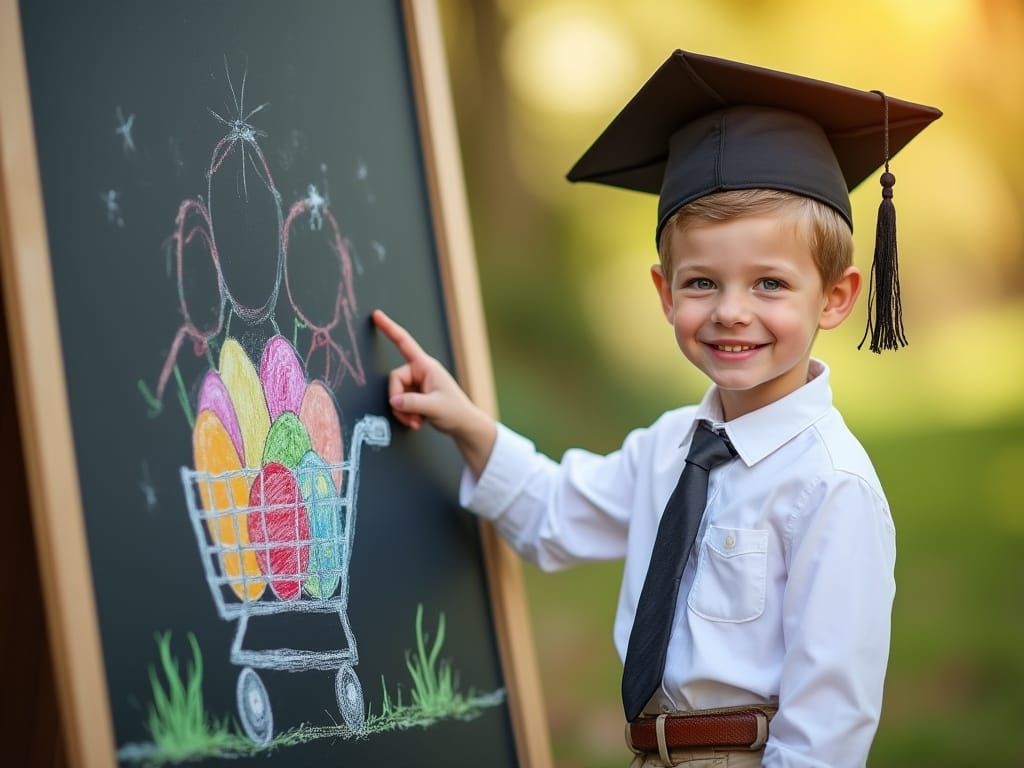 Young Boy Celebrates Graduation with Vibrant Easte... - AI Art