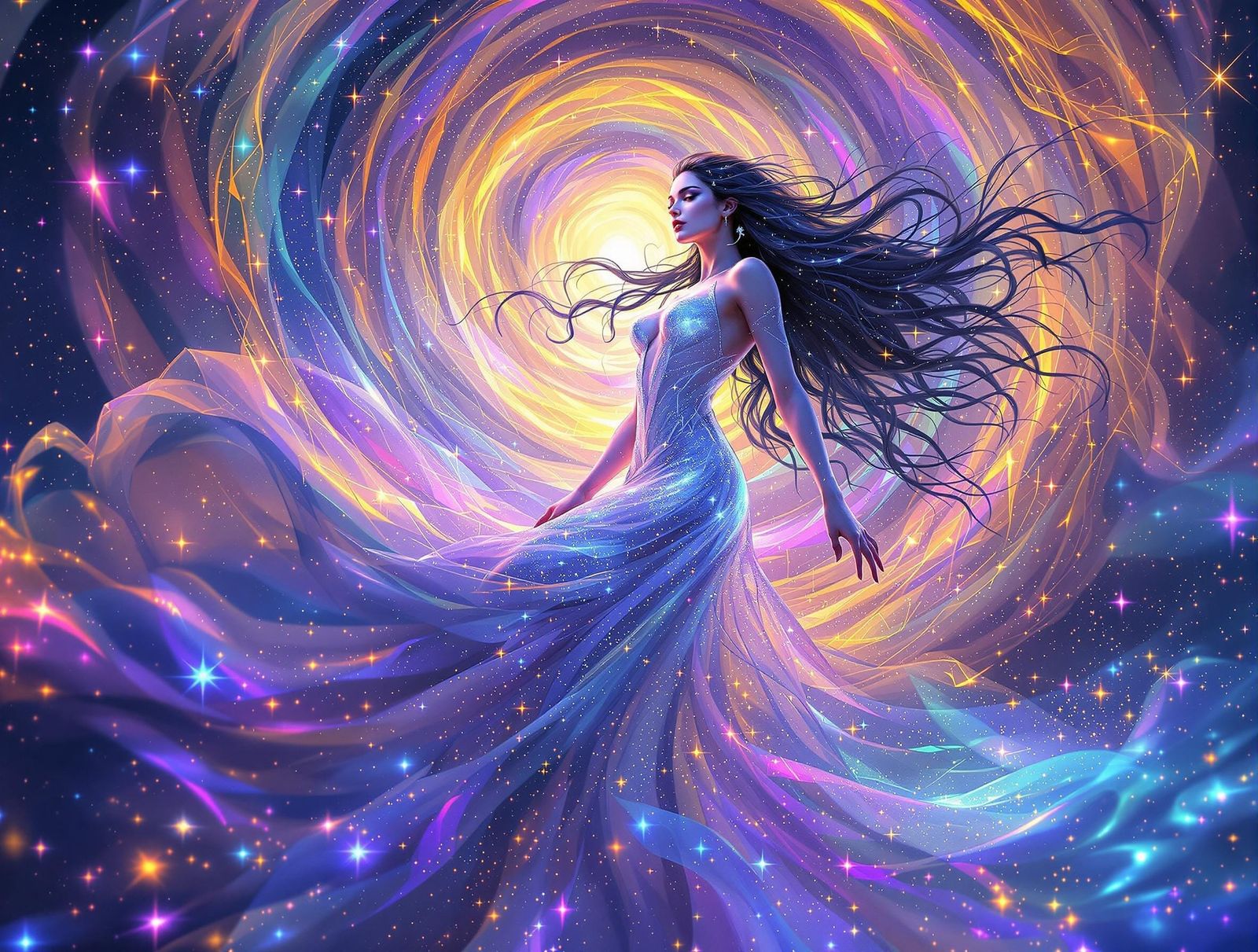 Celestial Goddess Embodied in Luminous Cosmic Ener... - AI Art