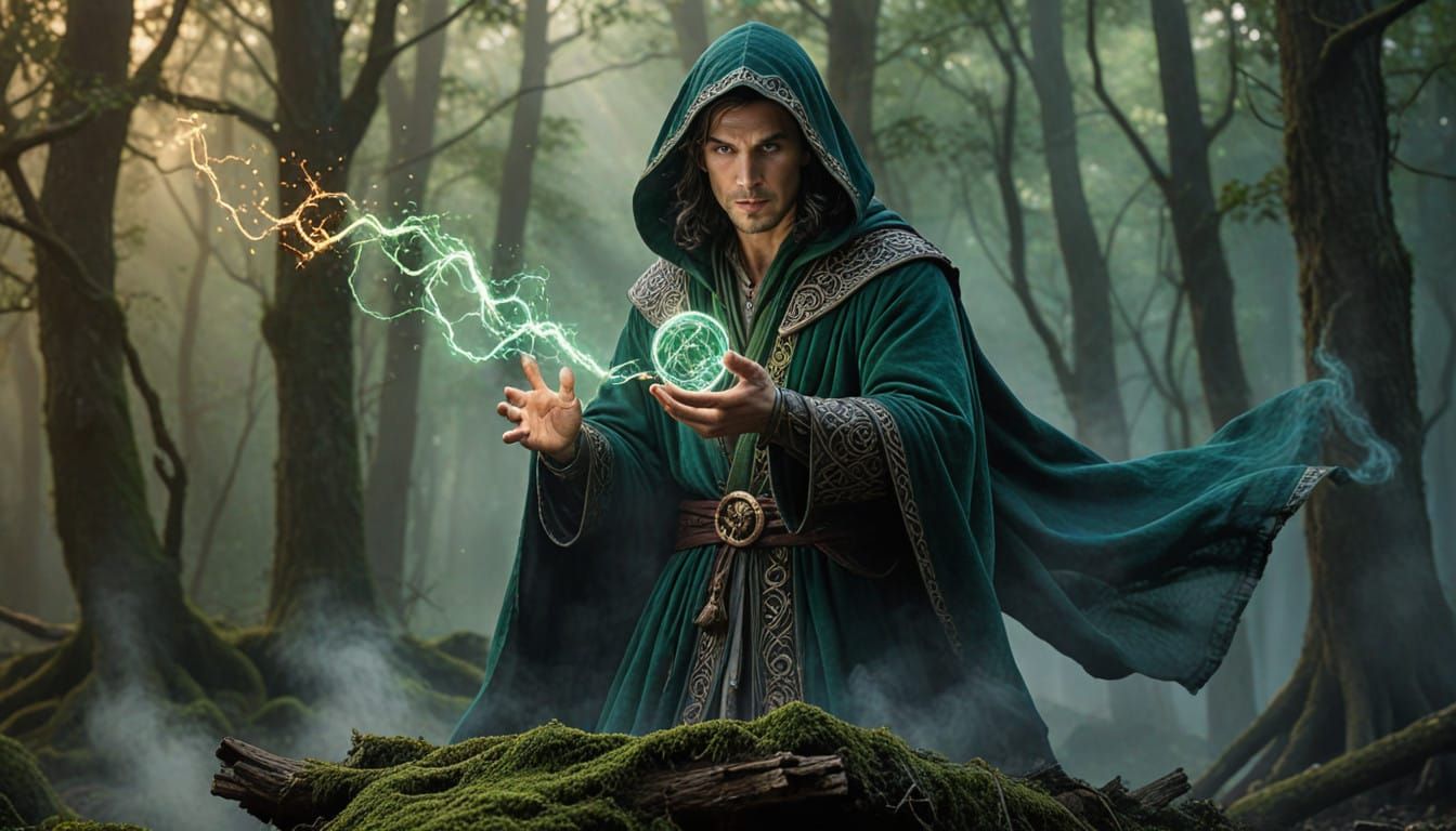 Elven Sorcerer Weaving an Arcane Spell