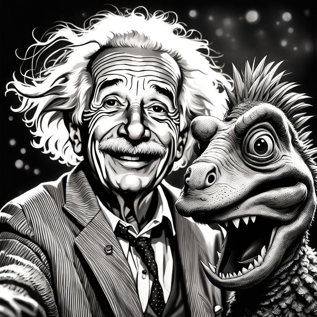 A wacky hiscorical black and white photo of Albert Einstein doing a ...