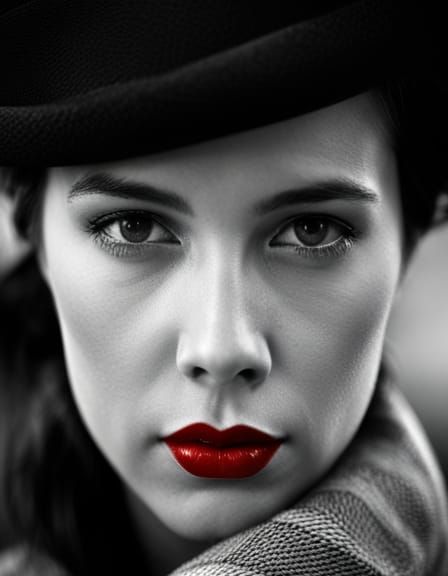 Close Up B&W, selective color red for the lips,1960's looking,jaw ...