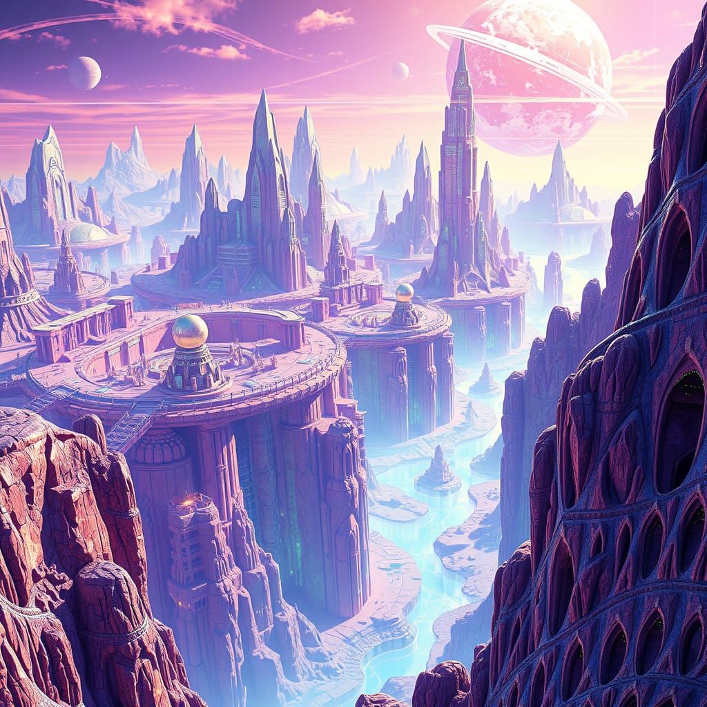 Surreal Futuristic Planet with Nanotechnology Mani... - AI Art