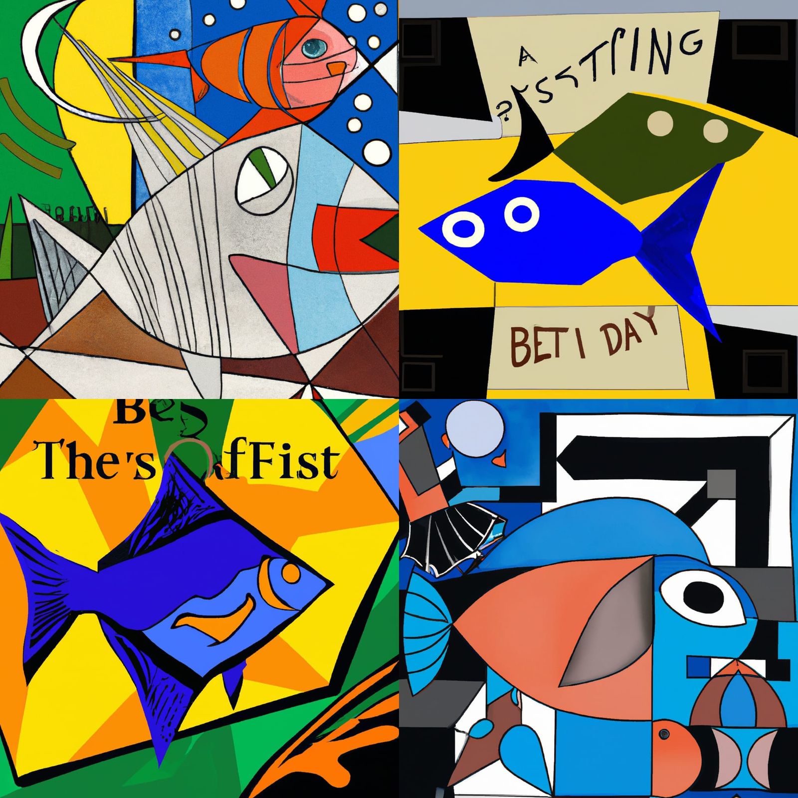 "Fish having the best day of its life" abstract cubism Euclidean Georgy ...