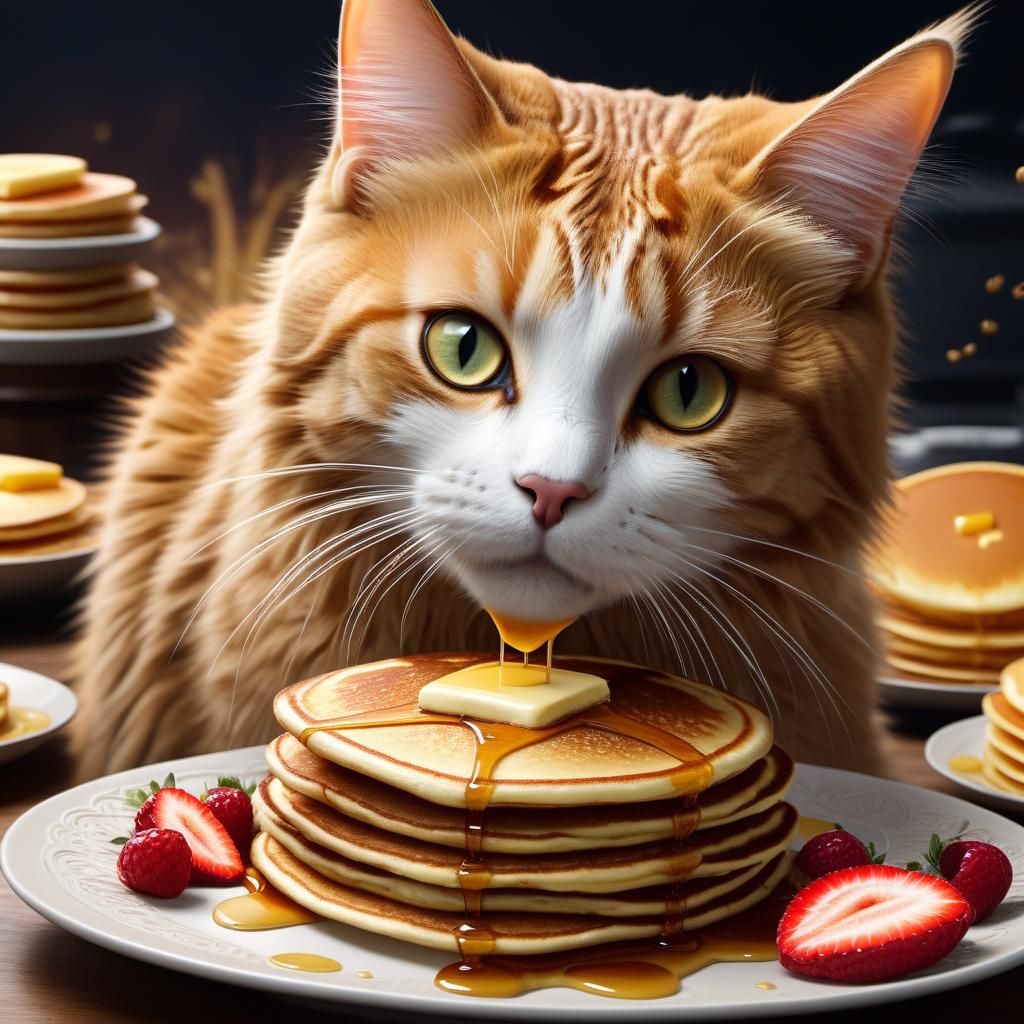 Cat who loves pancakes - AI Generated Artwork - NightCafe Creator