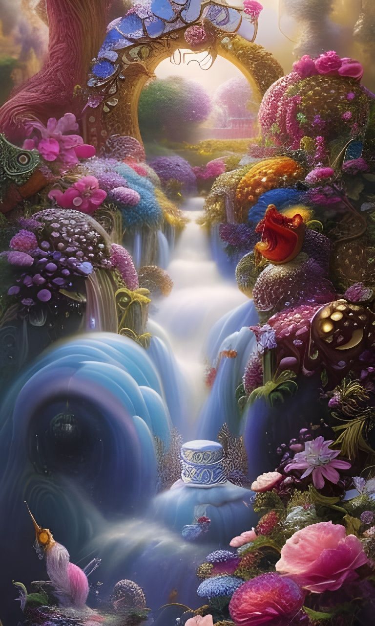 Wonderland waterfall - AI Generated Artwork - NightCafe Creator