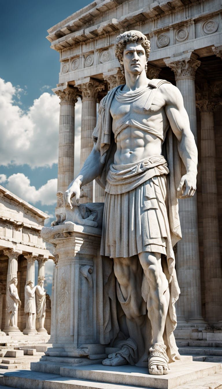 Roman-Greek Statue - Ancient Roman Warrior in Grand Temple ...