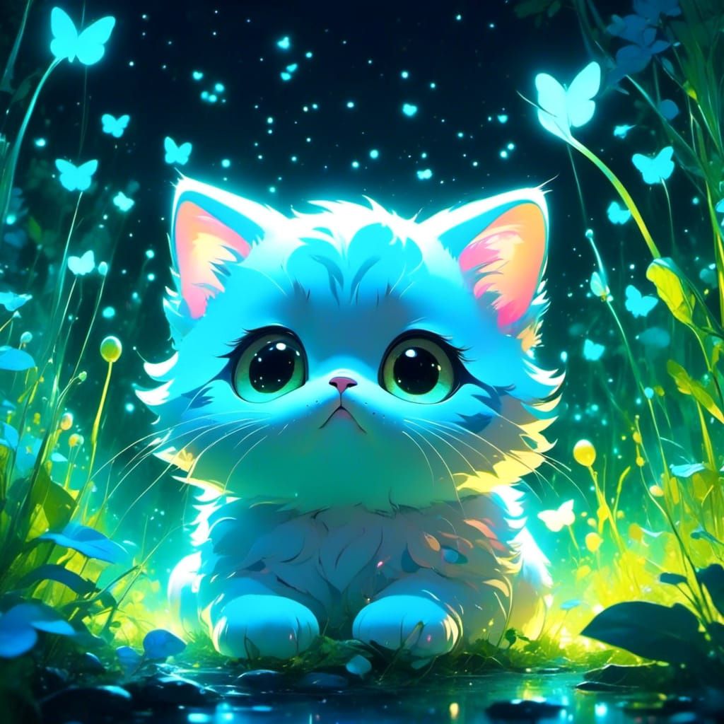 A whimsical adorable cute obese,obse,obese _cub on bioluminescent glow ...