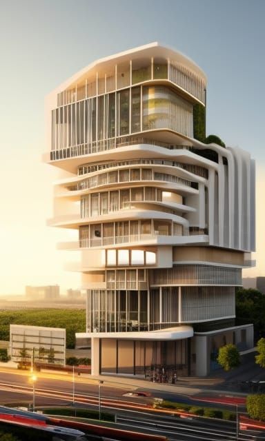 modern building,10 story, geometric architecture, constructive ...