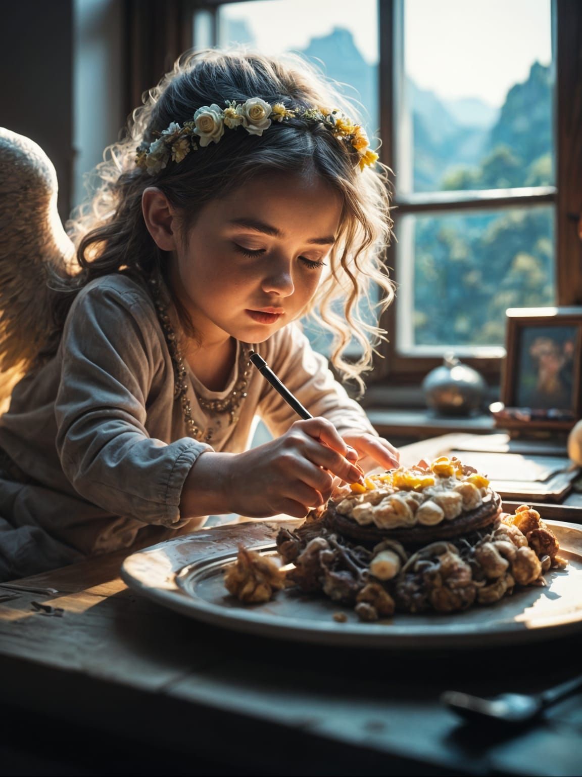 Beautiful angel paints God in a picture, hyper-detailed hyper-realistic ...