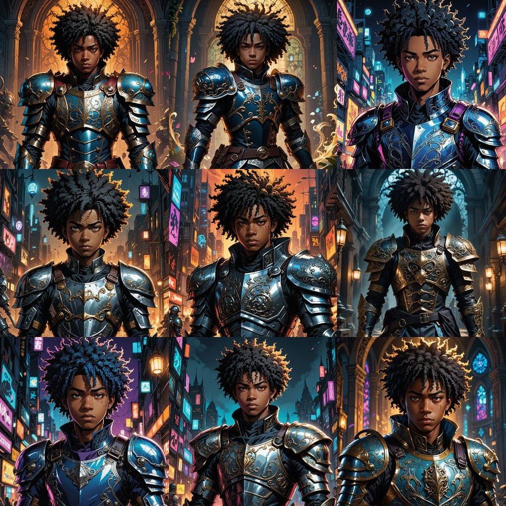 Gothic Blasian Teen Warrior in Alice in Wonderland... - AI Art