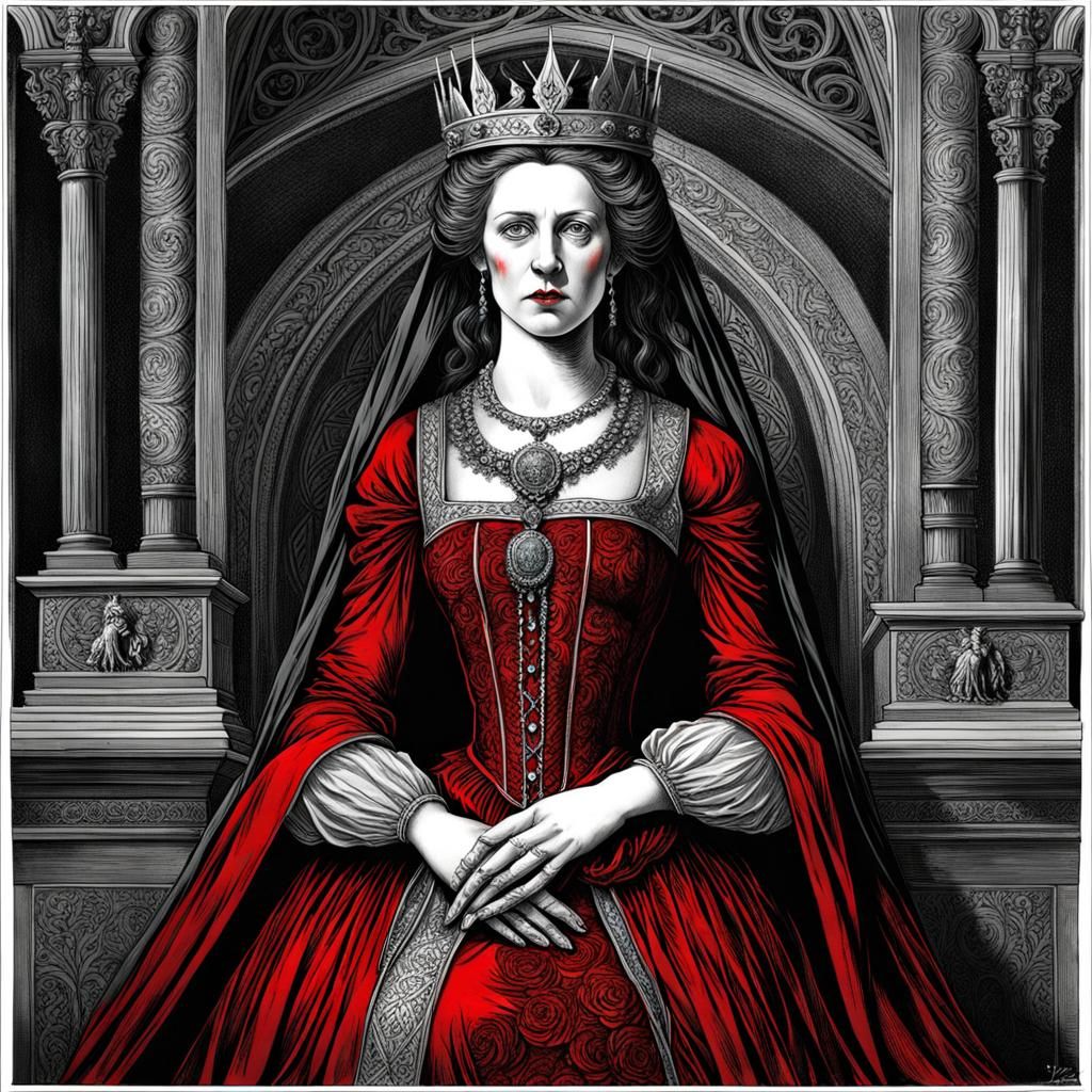 "Lady McBeth", full body painting of a medieval Scottish queen with ...