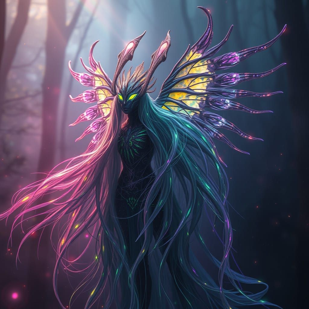 Ethereal Banshee in Bioluminescent Forest - AI Art