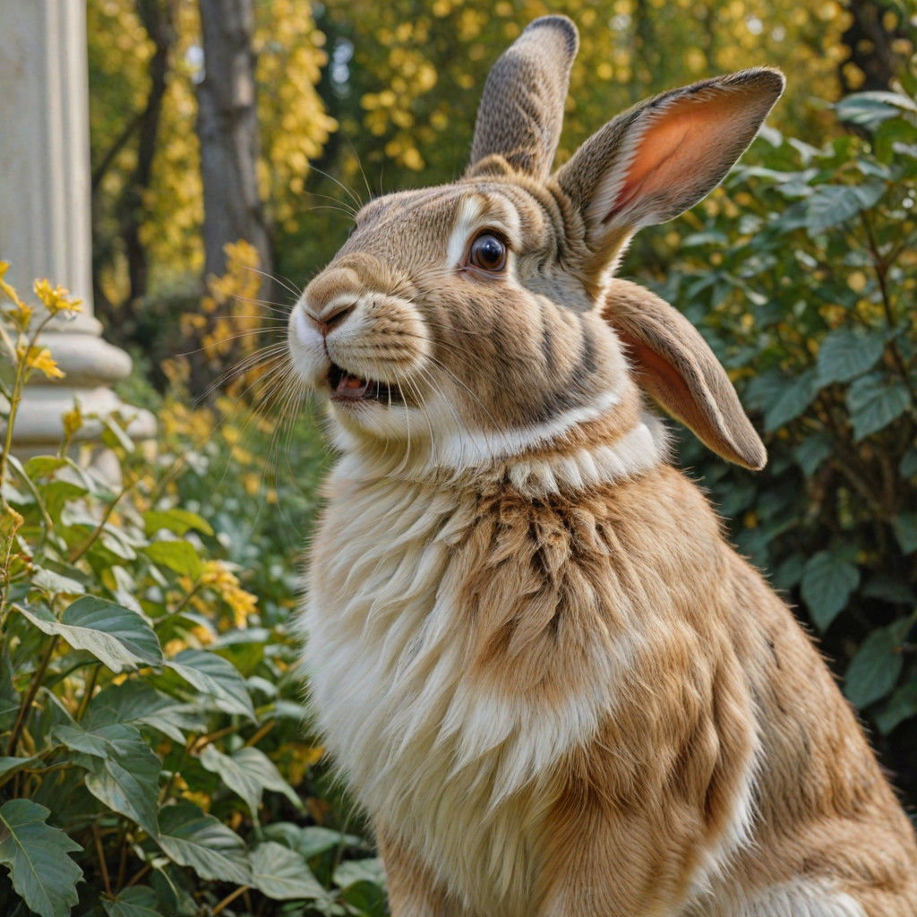 Renaissance Rabbit Shouts Amidst Lush Garden - AI Art