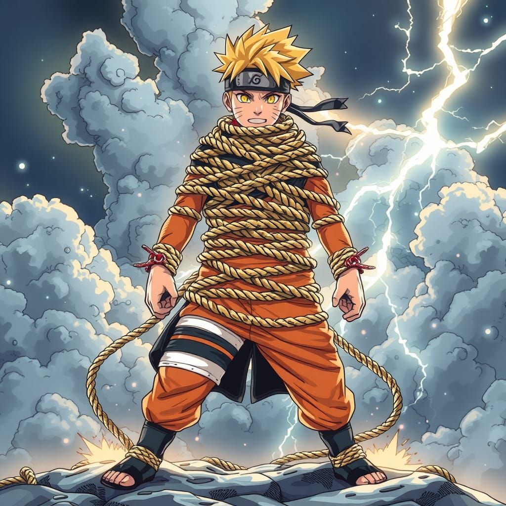 Heroic Naruto Embodied in Lightning-Fueled Ropes - AI Art