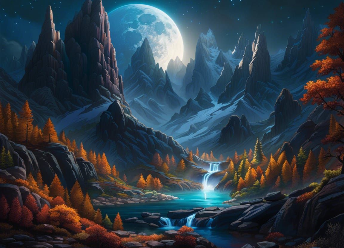 Ultra detailed fantasy mountain range with peaks reaching for the ...