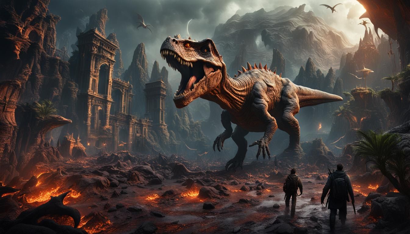 Dantes hell with dinosaurs - AI Generated Artwork - NightCafe Creator